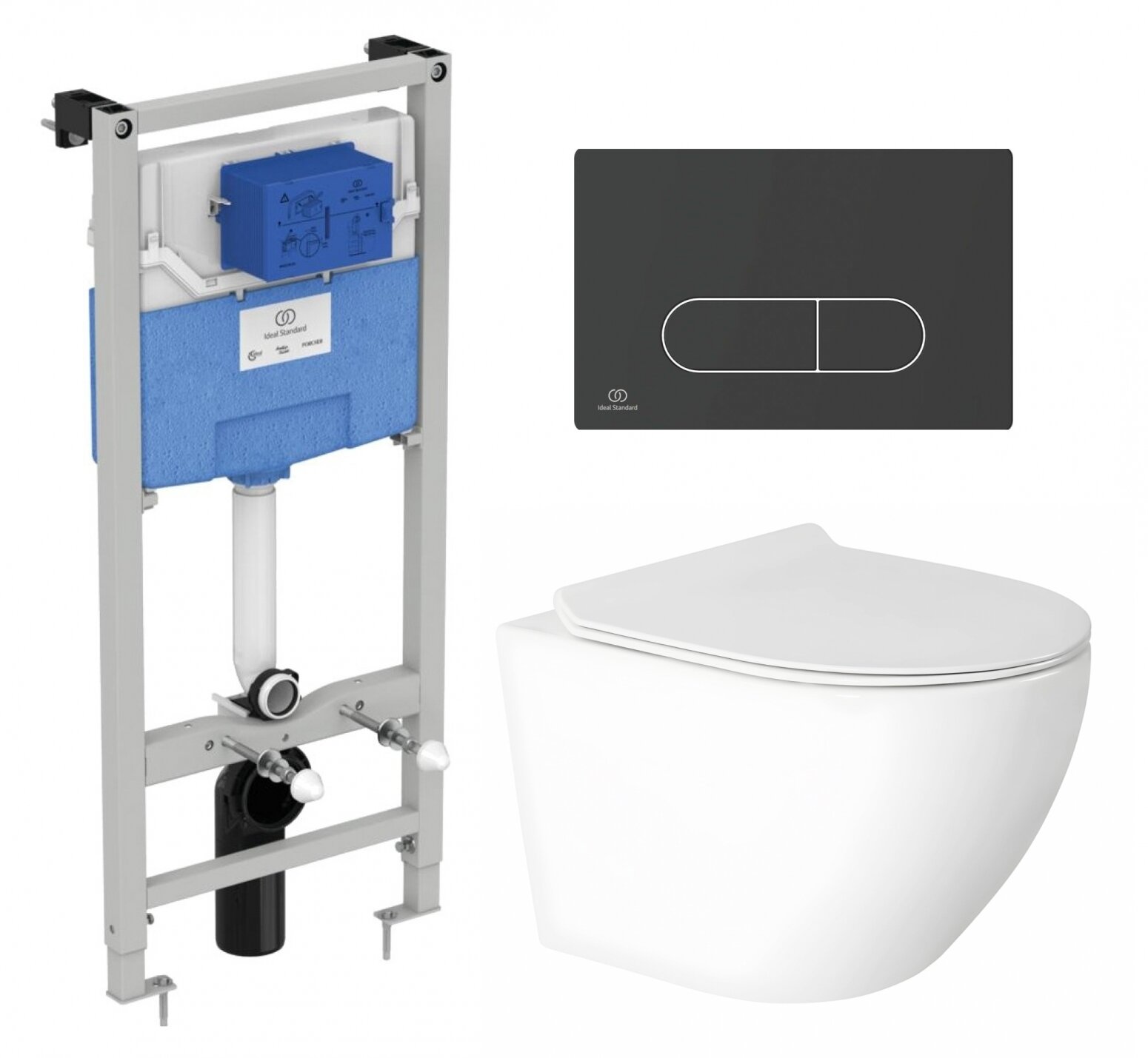 Комплект 3 в 1 инсталляция Ideal Standard + Унитаз подвесной Enio Indigo EN2870533 + кнопка черная