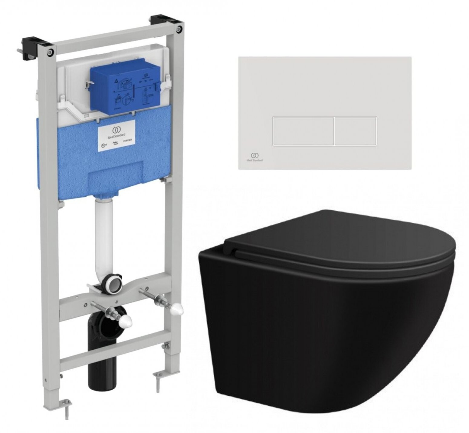 Комплект 3 в 1 инсталляция Ideal Standard + Подвесной унитаз SinteSi EVI + кнопка белая