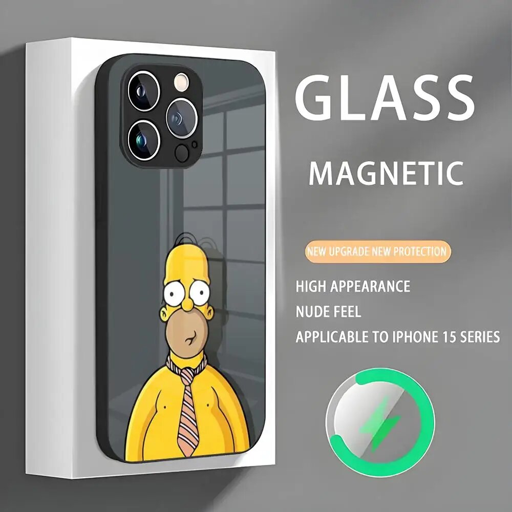Чехол для телефона «Симпсоны» Iphone 16 Pro Max Case 15, 14, 13, 12, 11 X XR XS XSMAX 8 Plus Mini Pro Max Стеклянный магнитный чехол для телефона