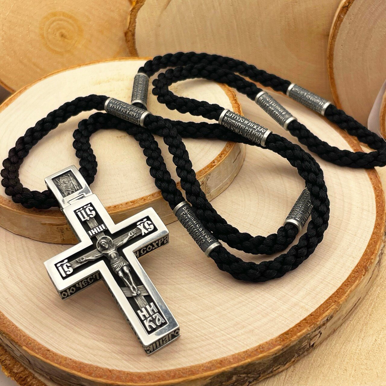 Колье, серебро, 925 проба, оксидирование, дерево