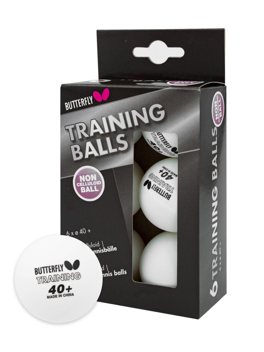 Мячи для настольного тенниса Butterfly Training 40+ Plastic x6 White