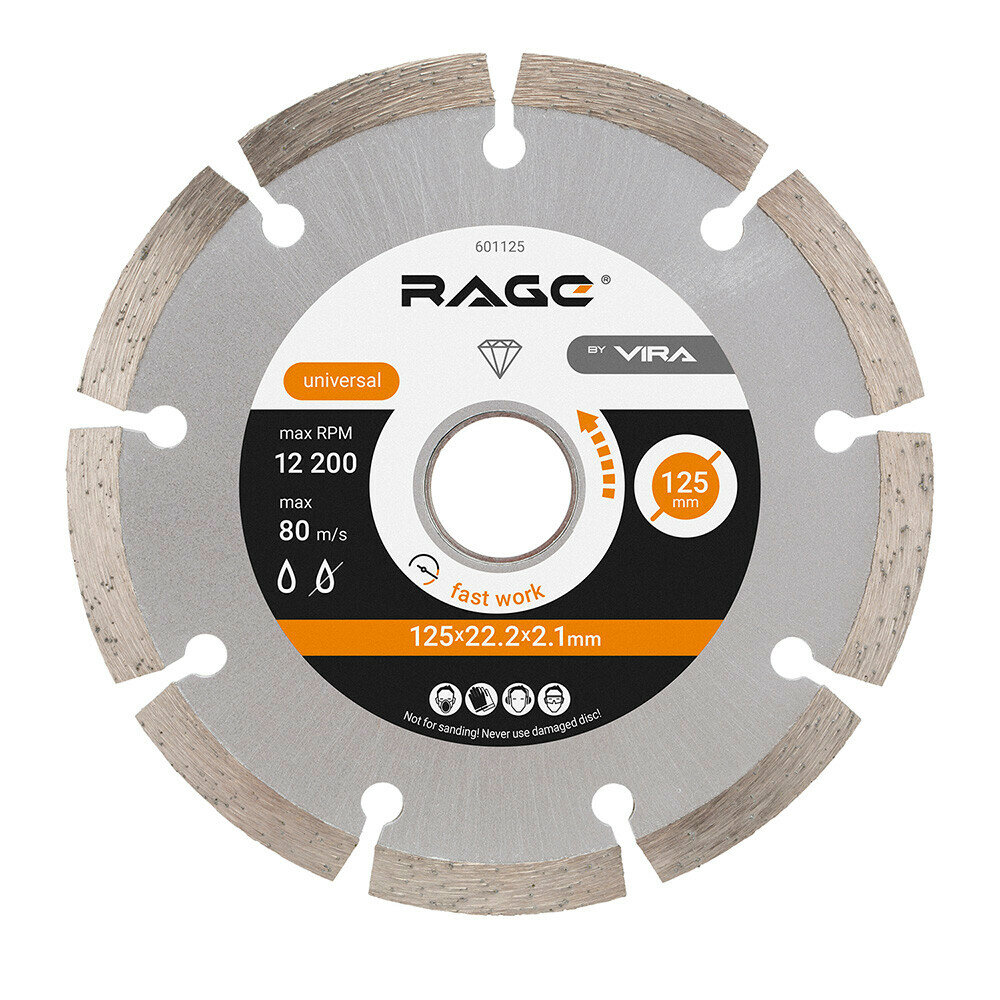 Диск алмазный по бетону Rage Max Cut 125х22,2х2,1 мм сегментный мокрый рез (601125)