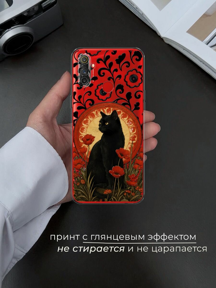 Силиконовый чехол на Realme C3 / Реалми C3 с принтом Кот в маках — фото 1