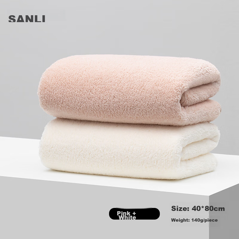 Sanli Cloud Soft Antibacterial Towel, Thickened And Enlarged, 2 Pack, Absorbent, Lint-Free, for Men And Women, Face And Bath Towel, Pink/white