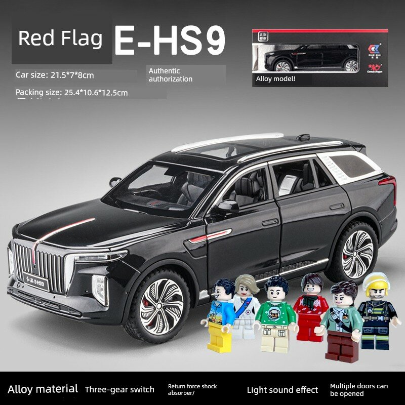 Модель автомобиля 1:24 Red Flag EHS9 из сплава с 10 фигурками, черный цвет, полный игровой комплект для детей