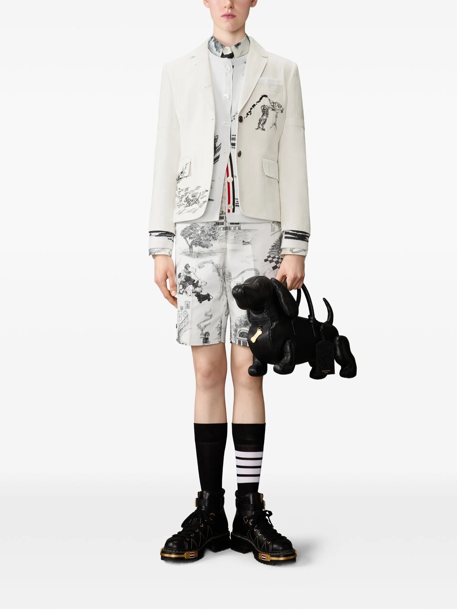 Кардиган THOM BROWNE Hector, размер 36, бежевый/белый — фото 1
