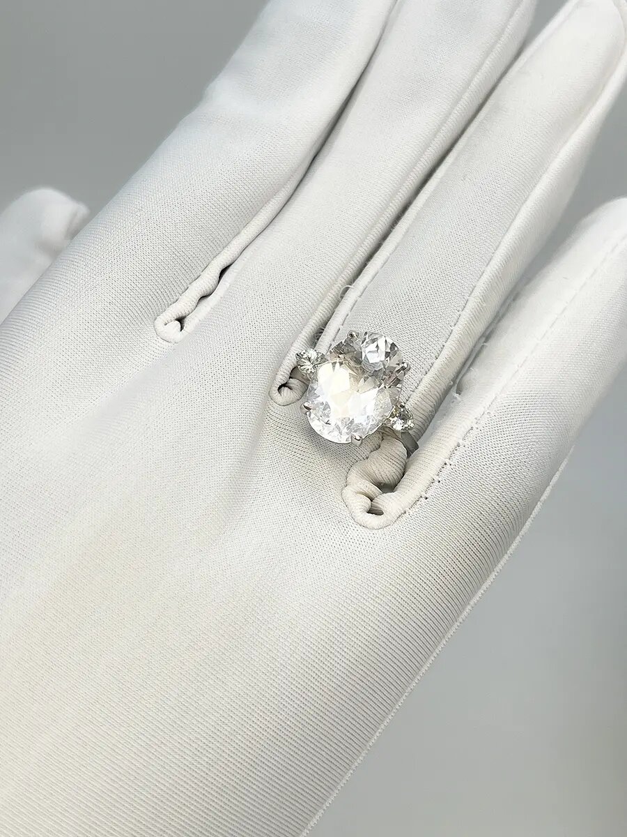 Перстень, белое золото, 375 проба, родирование, фенакит