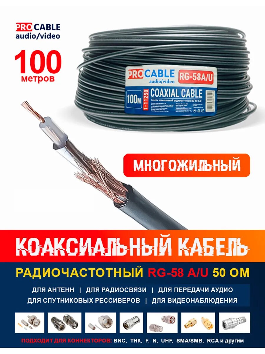 Коаксиальный кабель RG-58 A/U (100 метров)