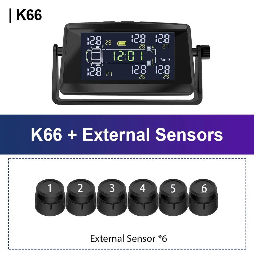 Система контроля давления в шинах (TPMS) с 6 датчиками, 0~8 бар, отображение External sensor