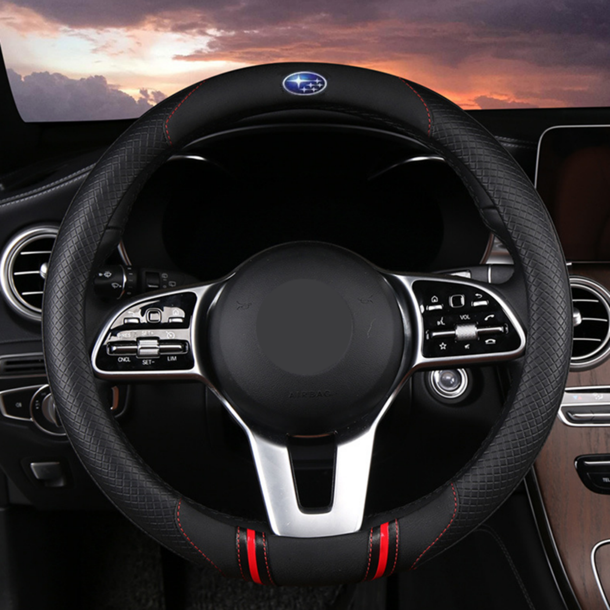 Чехол на руль Subaru, двухцветный, оплетка на руль, подходит для диаметра 38 см, цельный, черный