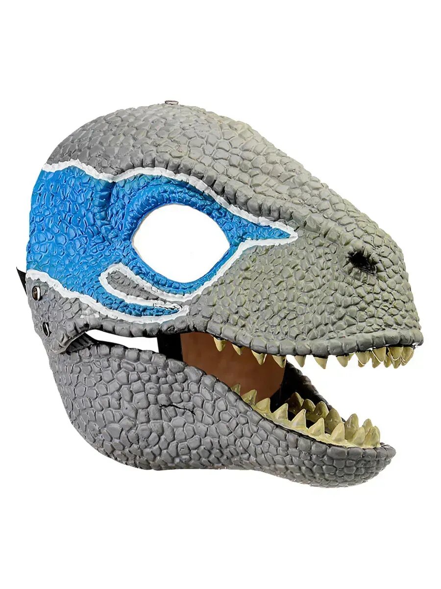 Динозавр-маска натур. латекс Раптор для детей (синяя)