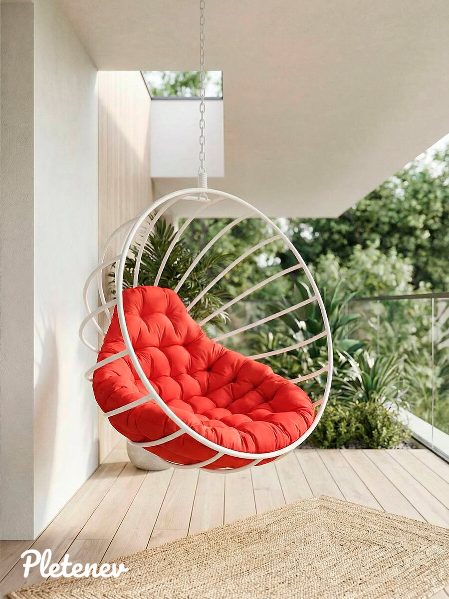 Подвесное кресло Pletenev «Сфера», без стойки, белое с красной подушкой