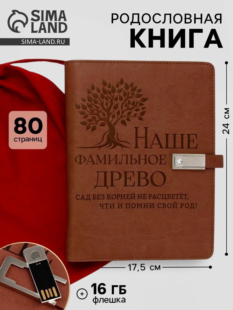 Родословная книга со встроенной флешкой 16 Gb "Наше фамильное дерево", 17,5 х 23 см