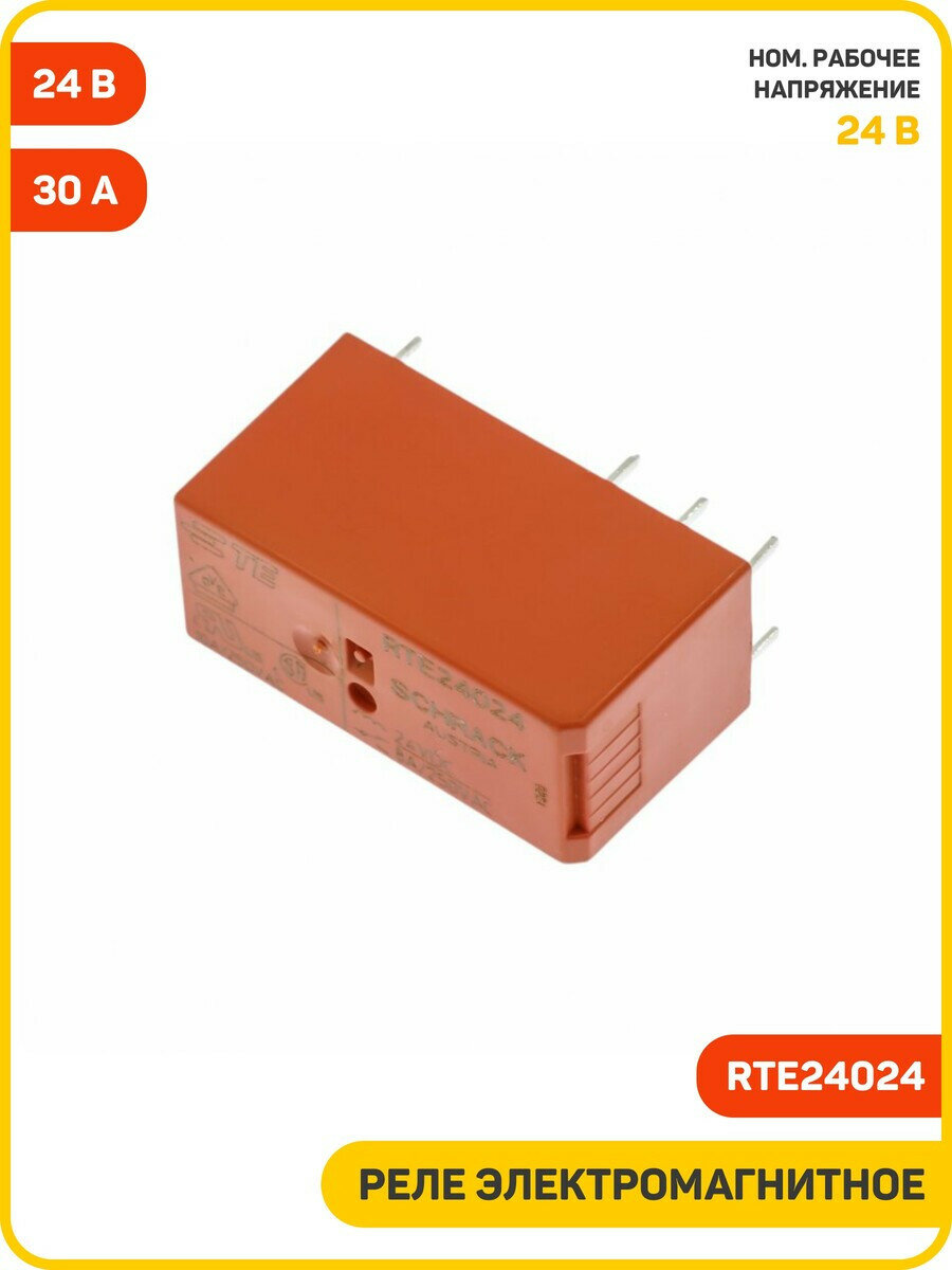 Реле TYCO электромагнитное 24 В DPDT 250 В/30 А (RTE24024 (1-1393243-0))