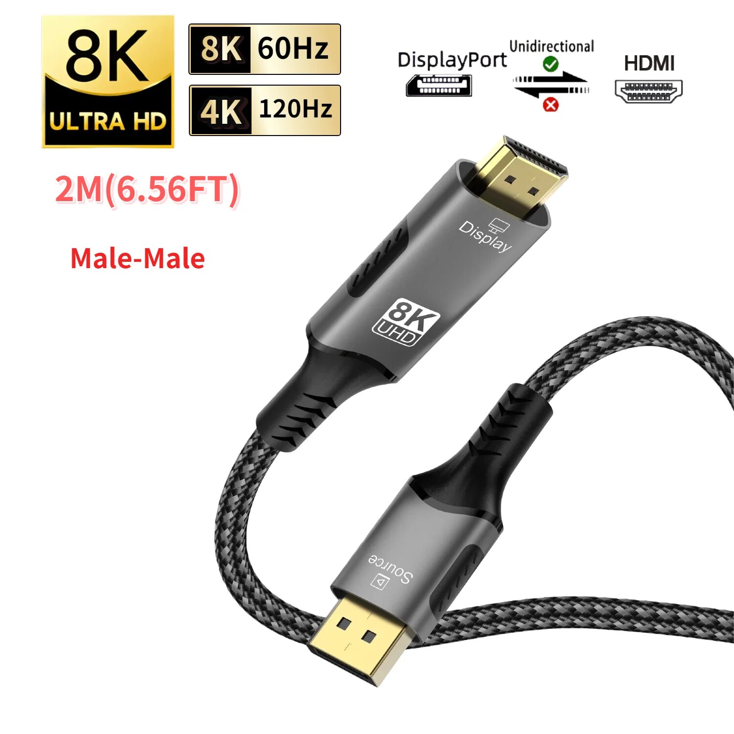 Кабель DisplayPort - HDMI 8K 60Hz 2M