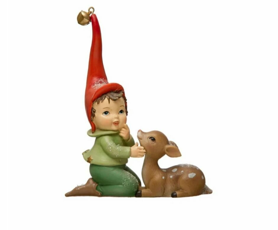 Новогодняя фигурка Creative Co-Op "Elf & Fawn", керамика, 15 см