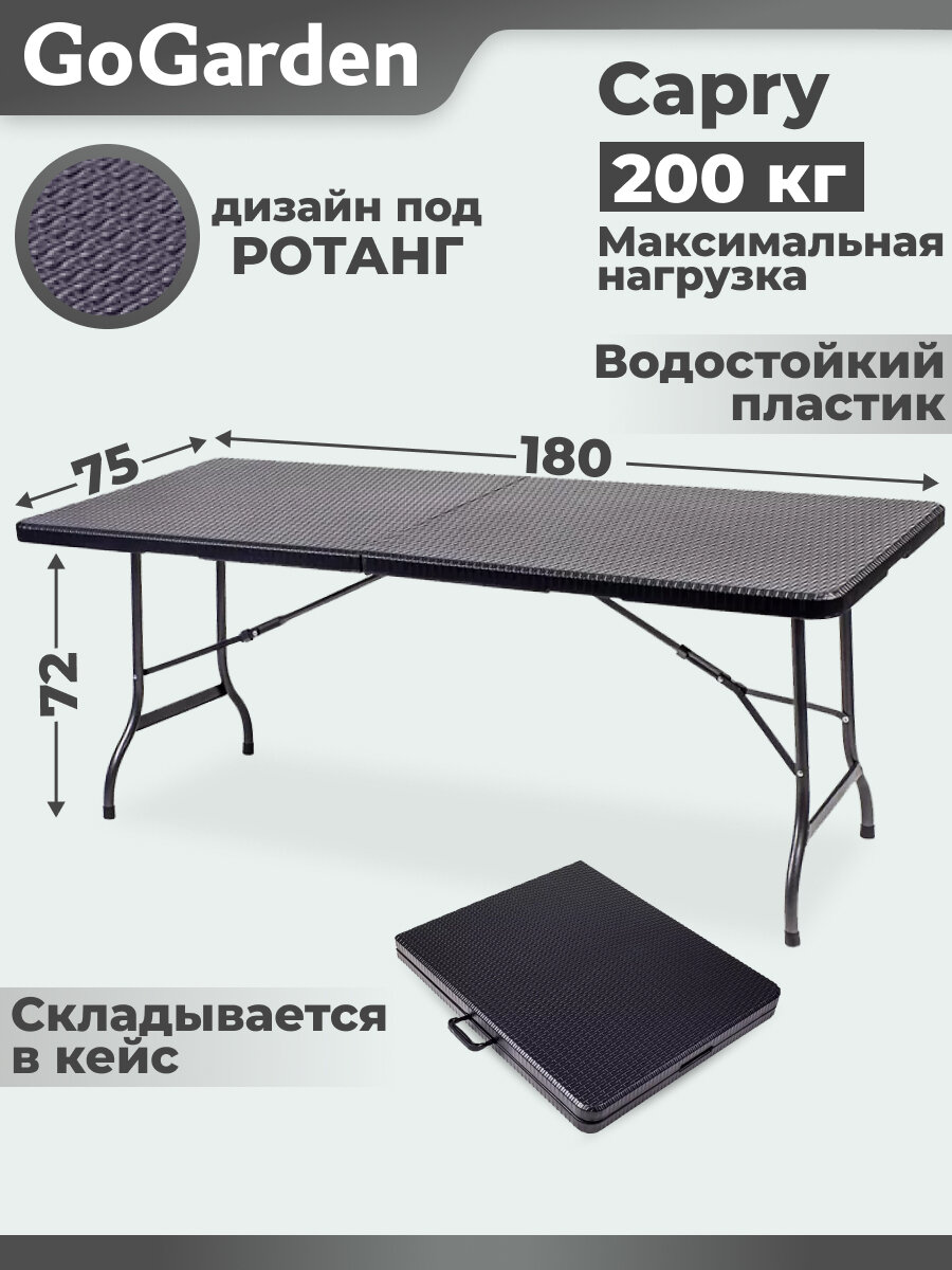 Складной садовый пластиковый стол для дачи GoGarden Capry, черный