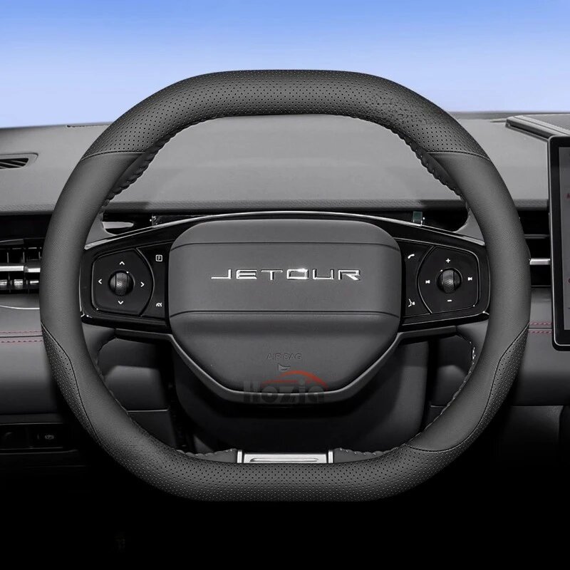 Кожаный чехол на руль автомобиля для Chery Jetour Dashing Pro Plus Max 2021 2022 2023 Black Double D