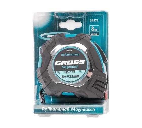 Рулетка Magnetisch, 8 м х 25 мм обрезиненный корпус GROSS 32573