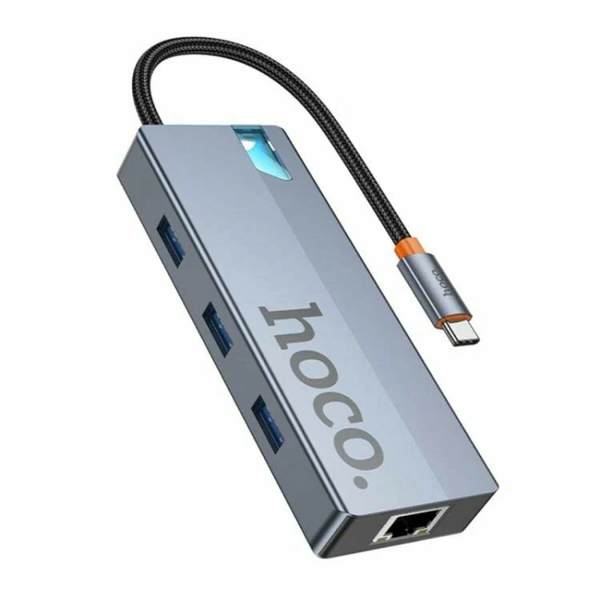 Хаб адаптер HOCO HB51 Wow 6-in-1, Type-C to USB3.0*3 + PD 100W + HDMI 4K@60Hz + RJ45, Алюминий, Серый