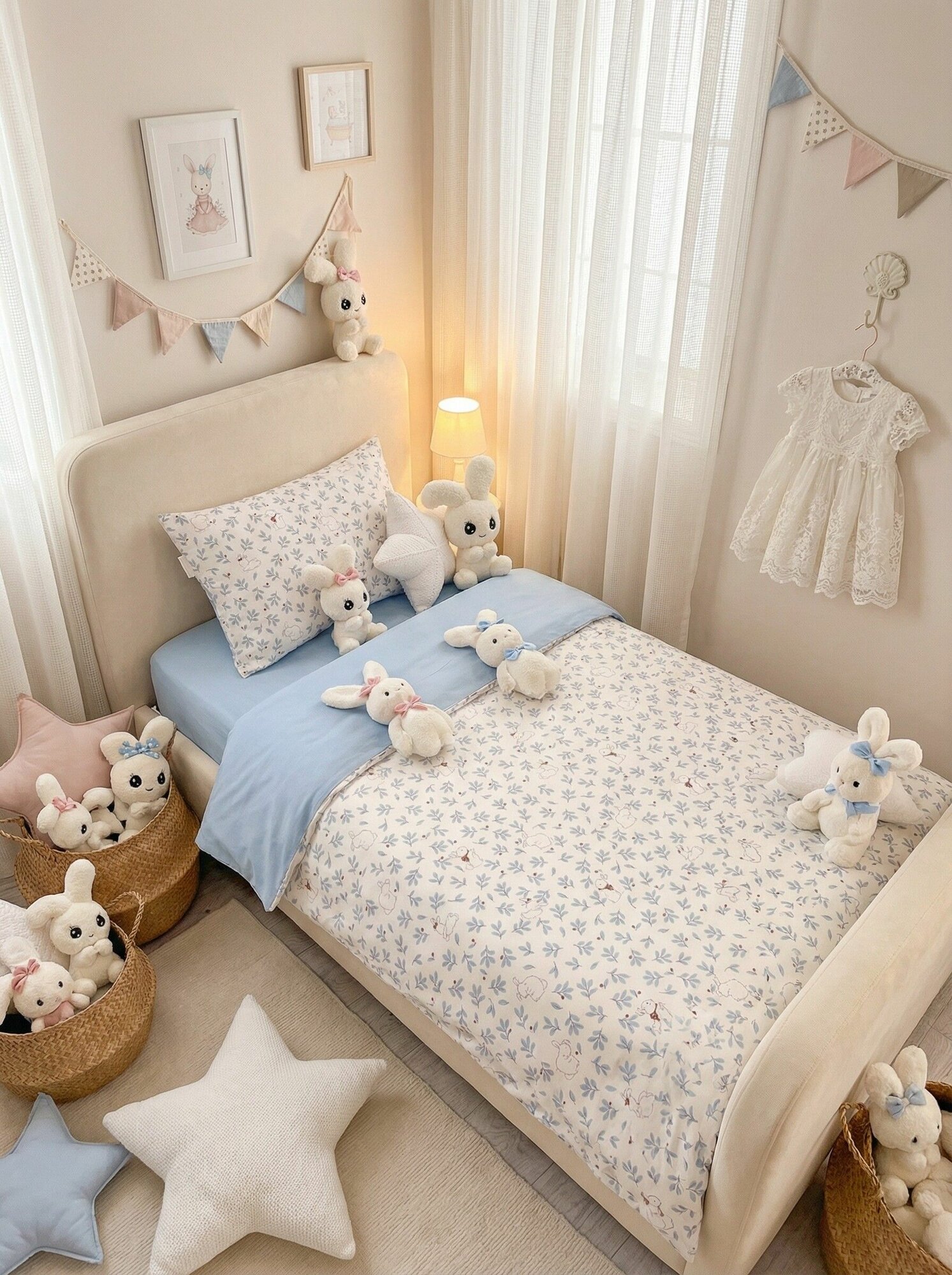 COROCOCO Постельное белье детское Зайка на голубом с простыней 140х70