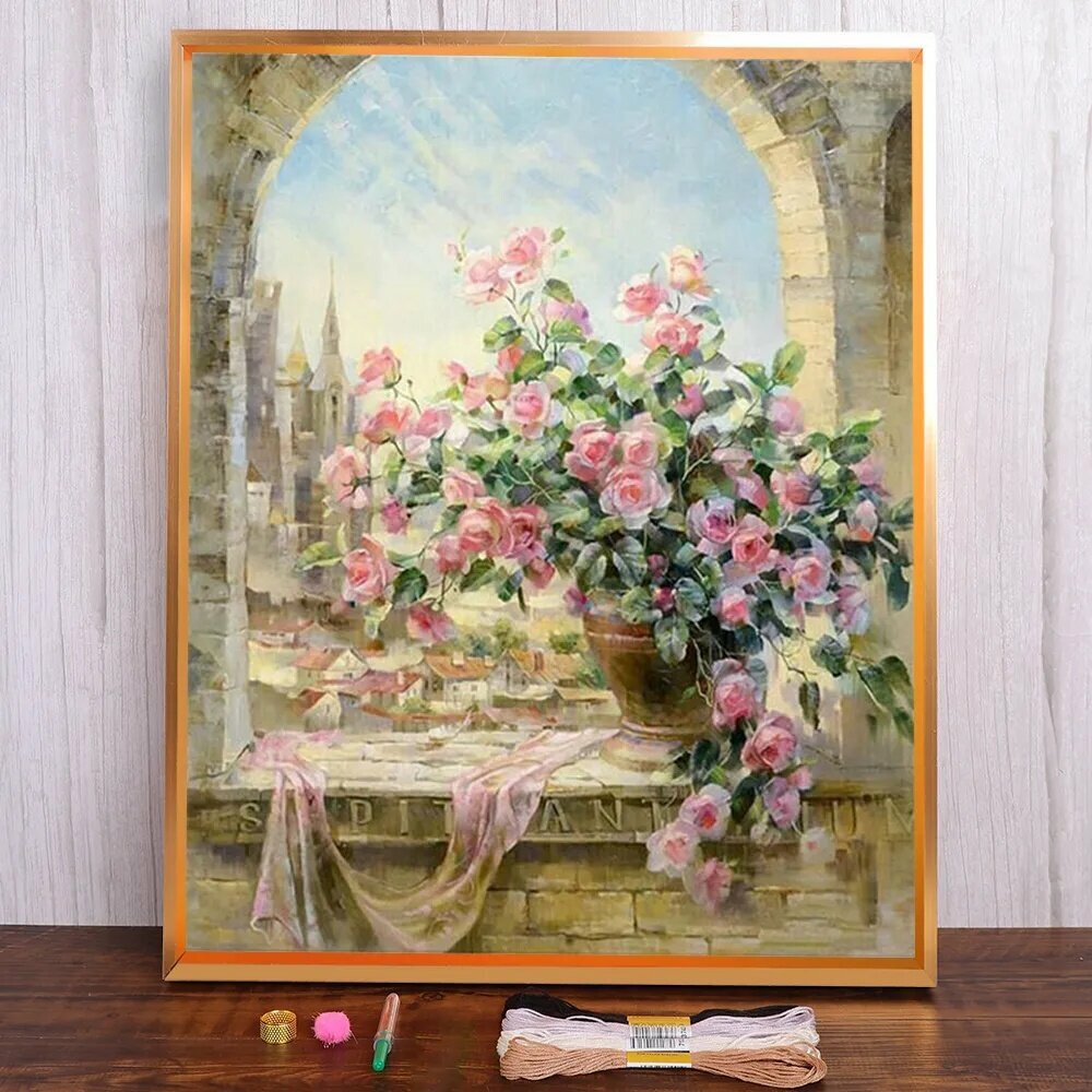 MEIAN Набор для вышивания,30x40CM,14CT, Цветы на окне