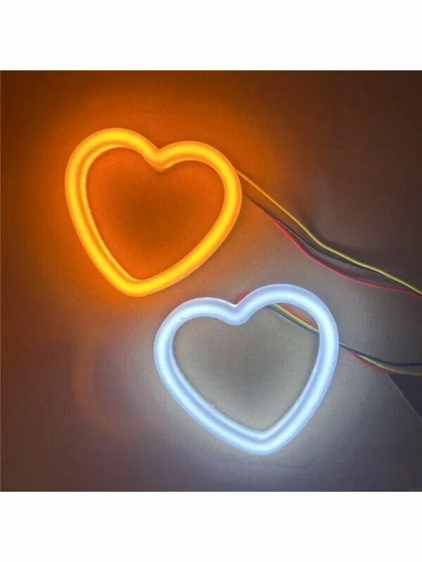 Icomroad Фары автомобильные, Огни дневные ходовые, 2 шт, арт. Автомобильное сердце светодиодные кольца ангел глаза-Белый + желтый свет