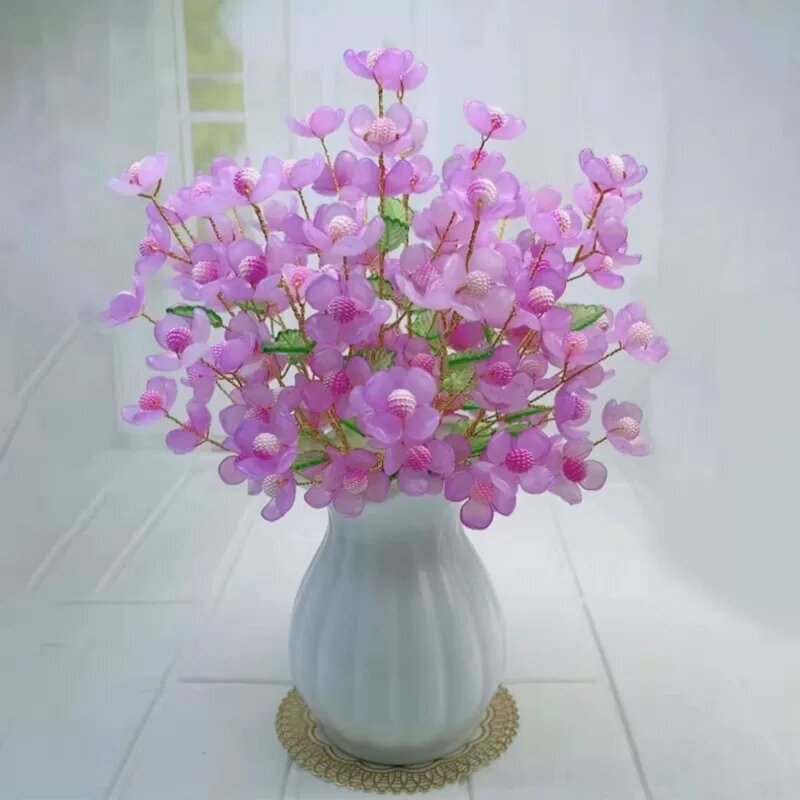 Букет ручной работы «сделай сам», градиентные хрустальные цветочные украшения из бисера и вазы из листьев лотоса,