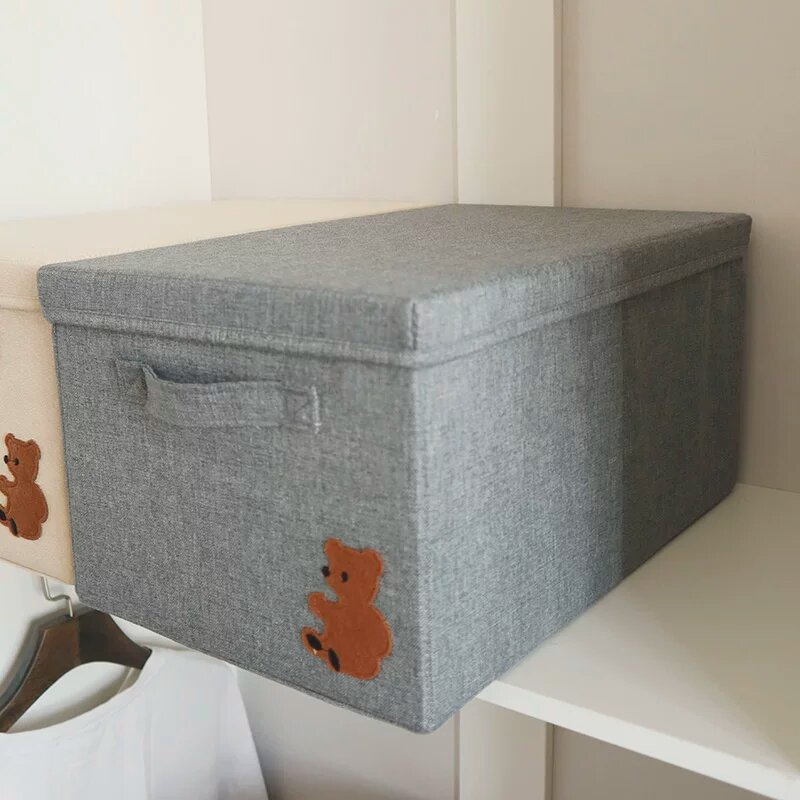 Тканевая коробка-ящик с крышкой для одежды, серый, размеры 45x28x23 см