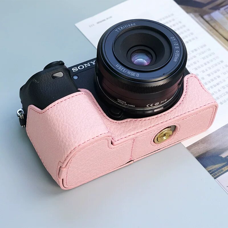 Совместимый с Sony A6000/A6100/A6300/A6400 винтажный кожаный чехол-подставка с закаленным стеклом для черного цвета