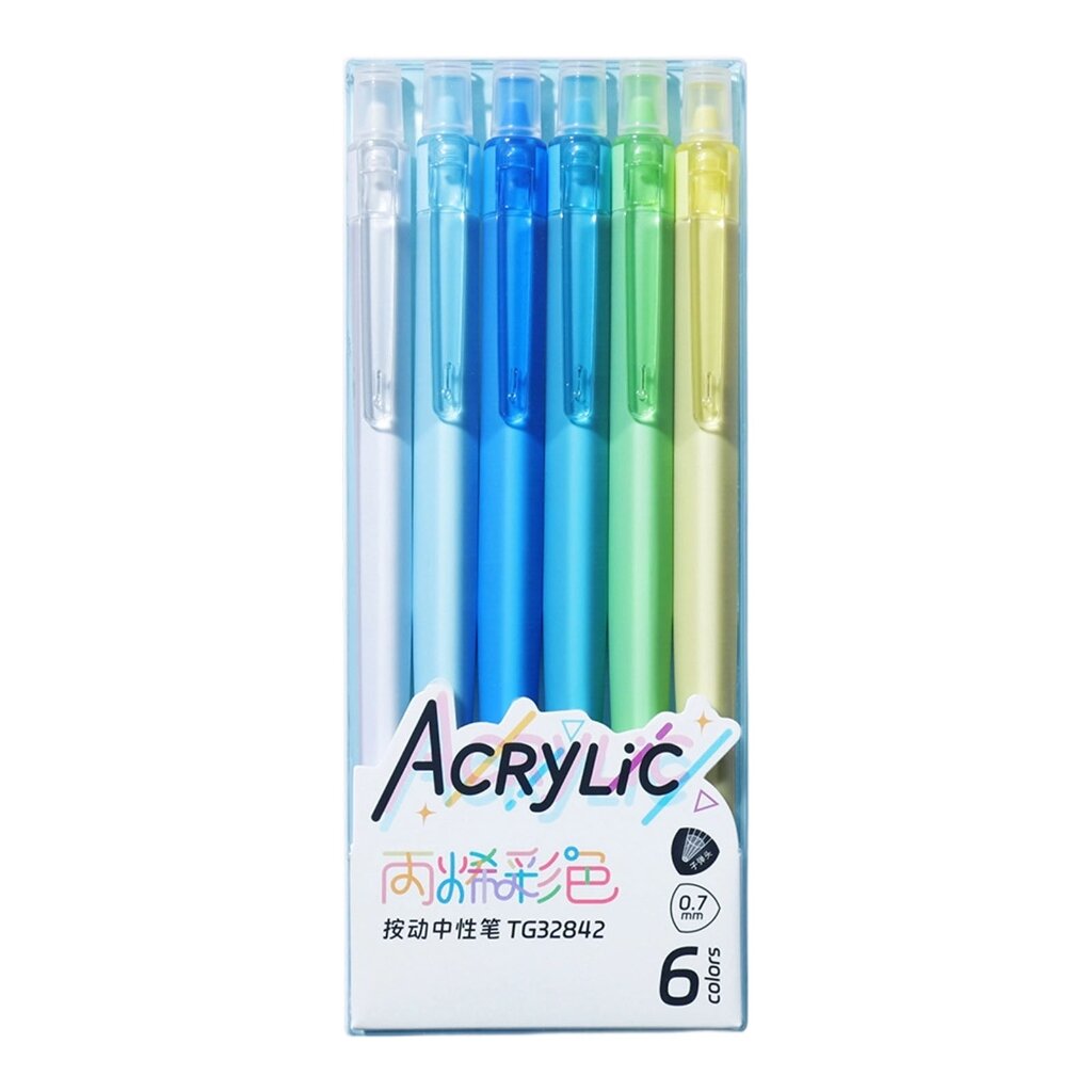 6шт акриловых гелевых ручек с 6-цветными выдвижными цветными гелевыми ручками 0,7 мм для рисования