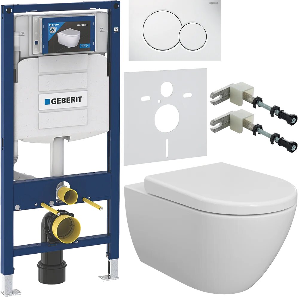 Комплект Унитаз подвесной BOCCHI Venezia 1295-001-0129 белая / Крышка с микролифтом / Инсталляция Geberit Duofix UP 320 111.300.00.5, Кнопка белая, Крепления к стене, Шумоизоляция