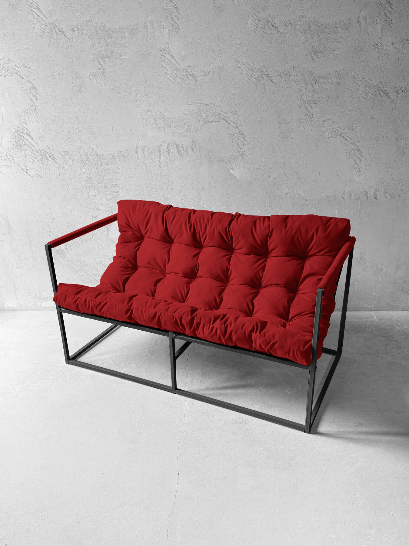 Диван Лофтовик ++ с мягкими подлокотниками, велюр красный