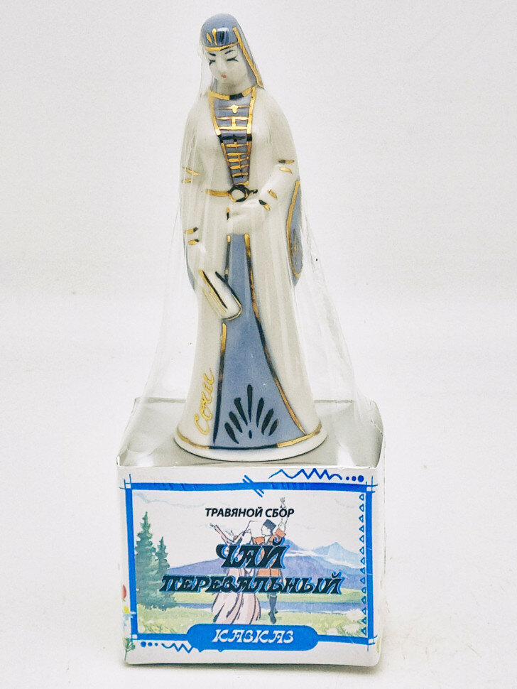 Краснополянский чай "Перевальный" 40гр Кавказ с сувениром Горянка коллекционный фарфор