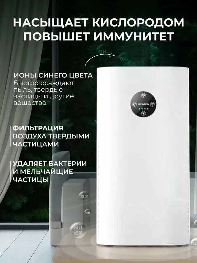 Очиститель воздуха для дома с HEPA 13 и ионизатором — 80 м², убивает 99.9% бактерий, бесшумный ночной режим