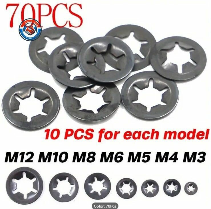 Набор зубчатых стопорных шаек Starlock M3-М12, пружинящая шайба 65Mn, универсальный крепёжный комплект для дерева, пластика, металла, систематизированный кейс