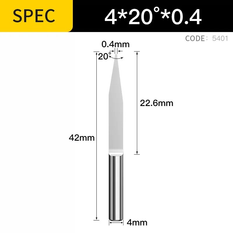 HUHAO 4 мм хвостовик V-образный фрезерный станок с удлиненным плоским дном, граверные биты для деревообработки, деревообработки, фрезерный станок с ЧПУ, инструменты с ЧПУ 5401