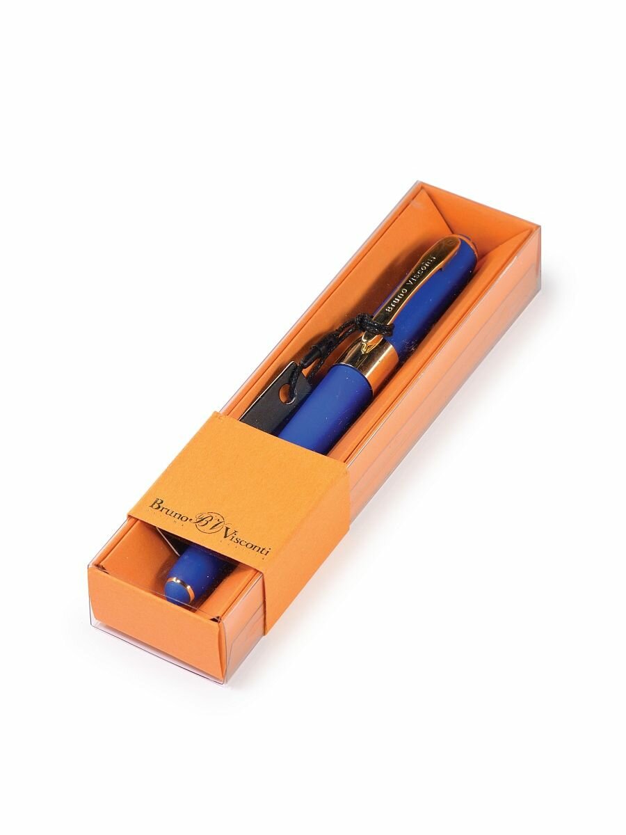 Ручка шариковая подарочная Bruno Visconti "Monaco", корпус ярко-синего цвета, в оранжевом картонном футляре
