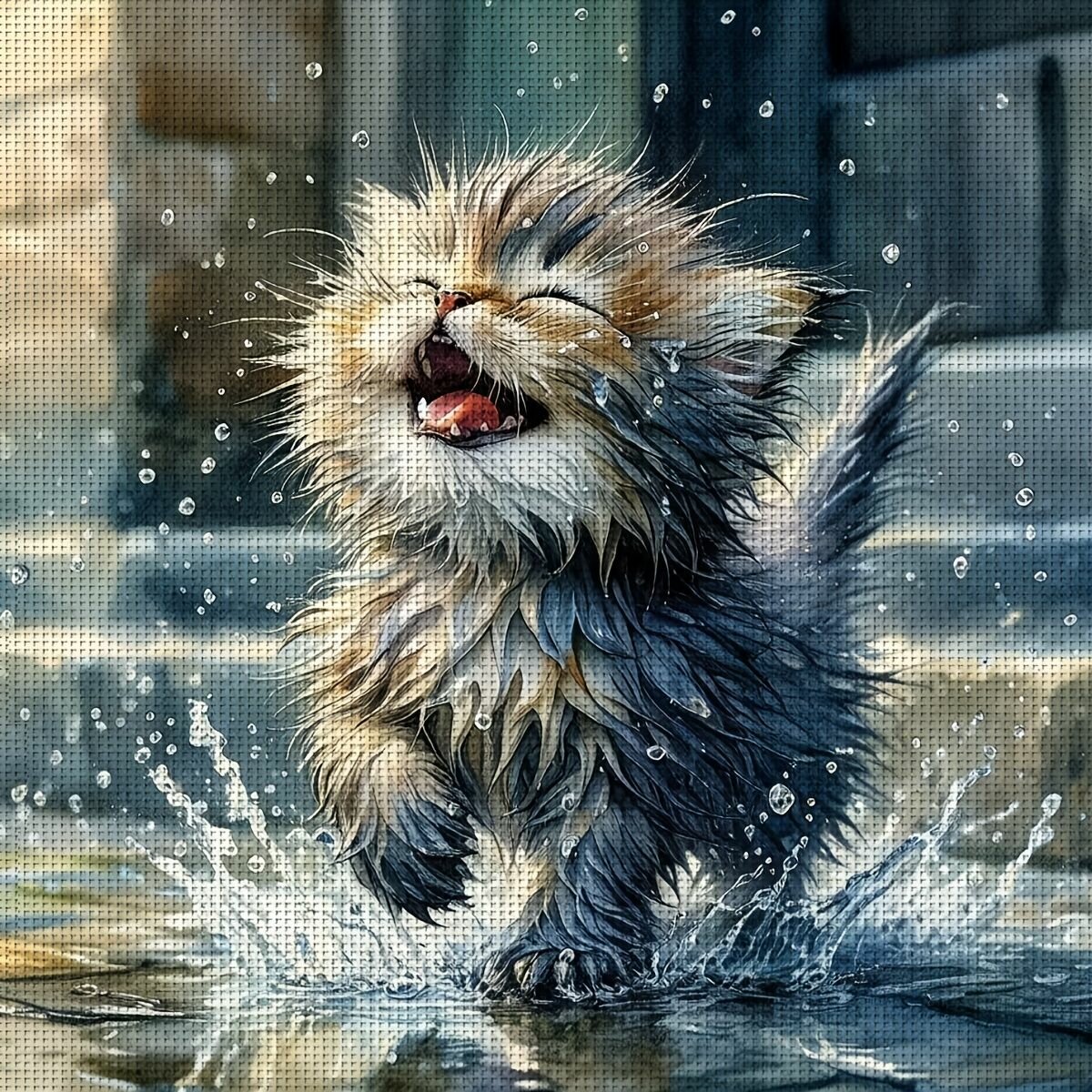 Набор вышивки, без рамки, холст 30x30cm, рисунок 25x25cm, 14CT холст с рисунком, набор вышивки крестом, "непослушный кот вышивка крестиком 14ct