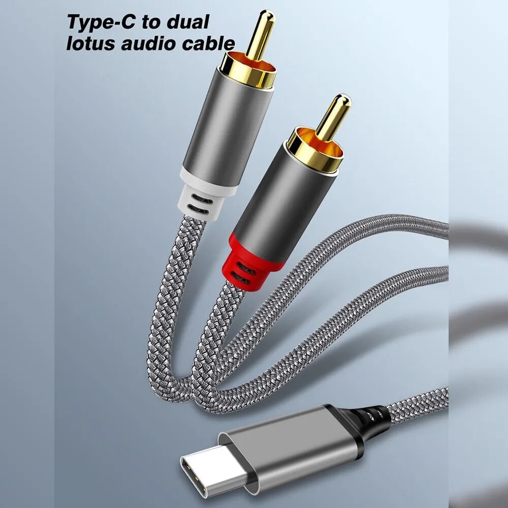 Аудиокабель USB Type-C/RCA, 2 м, серый — фото 1