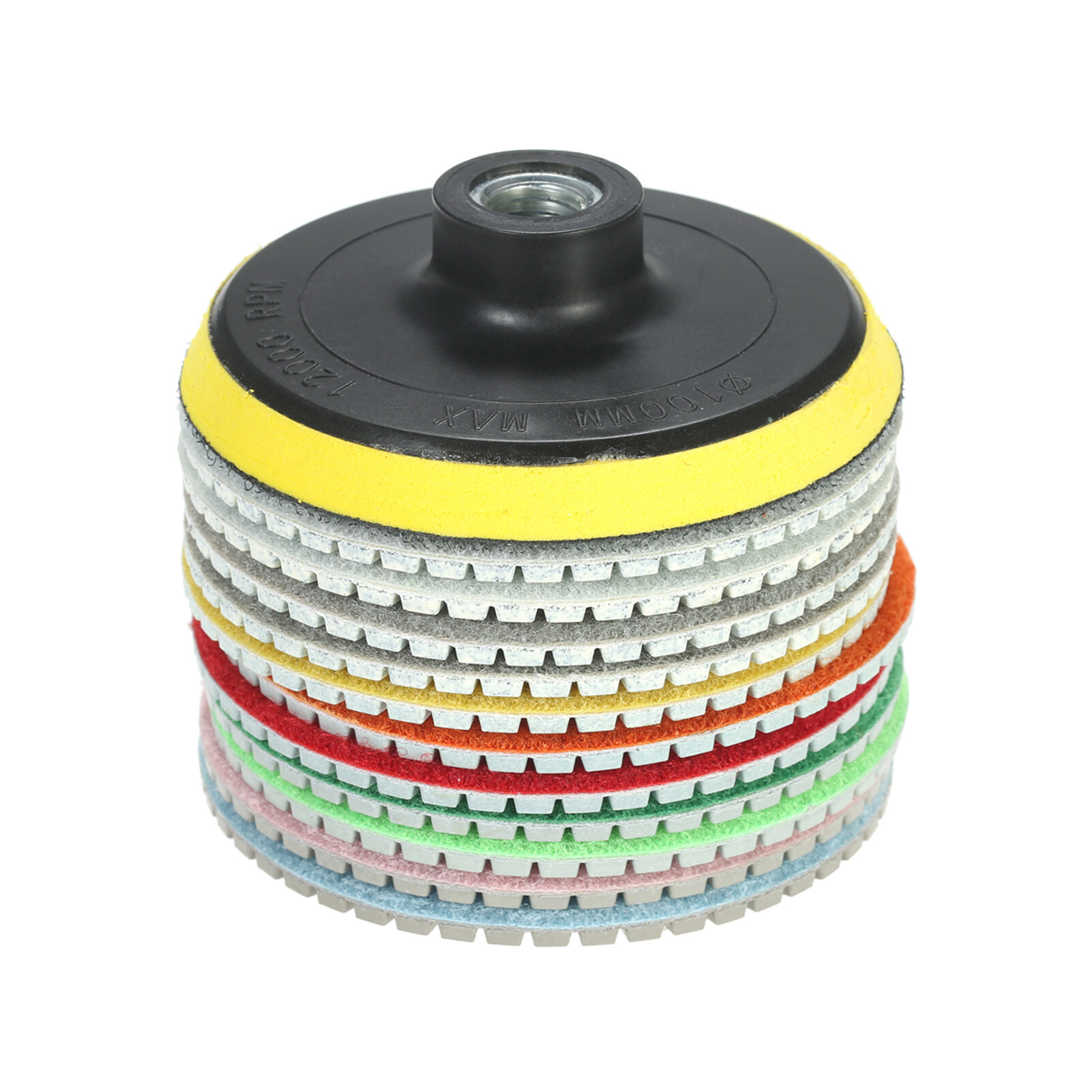 11шт Абразивные Диски Diamond Wet Polishing Pads 4-дюймовые + 1шт Подложка для Гранита Мармора Камня Керамической плитки Бетона, Цвет: Как Показано, Материал: Диамондный Порошок в Резине, Зернистость: 2*30/50, 1*100/200/400/800/1500/3000/6000, Внешний
