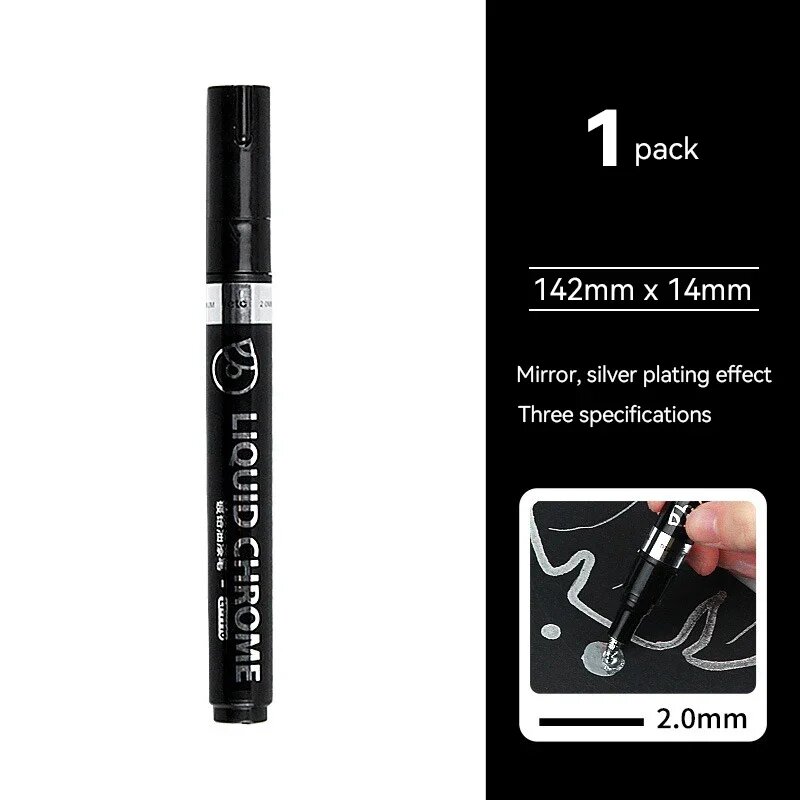 Хромированный зеркальный маркер Borrence 1Pc 2mm Silver