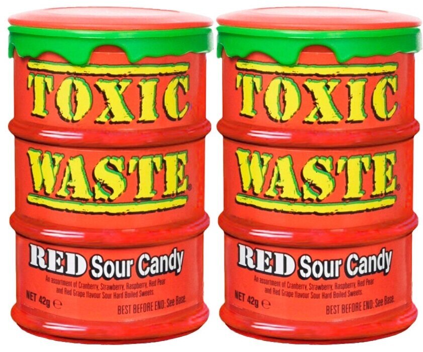 Кислые леденцы Toxic Waste Red Sour Candy (красная бочка) (США), 2 шт. по 42 грамма