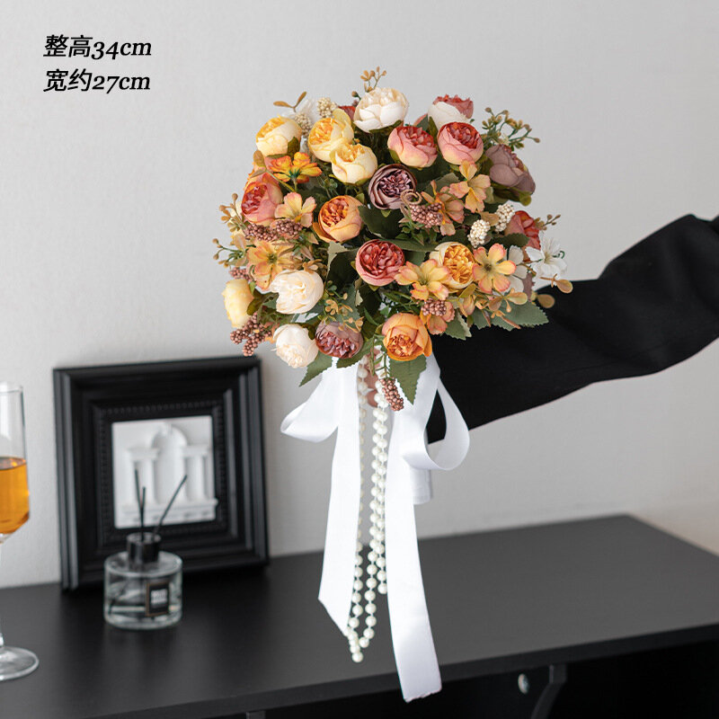 Элегантный свадебный букет невесты, искусственные розы, фальшивые цветы, букет для помолвки, свадебный сертификат, фото декор цветов