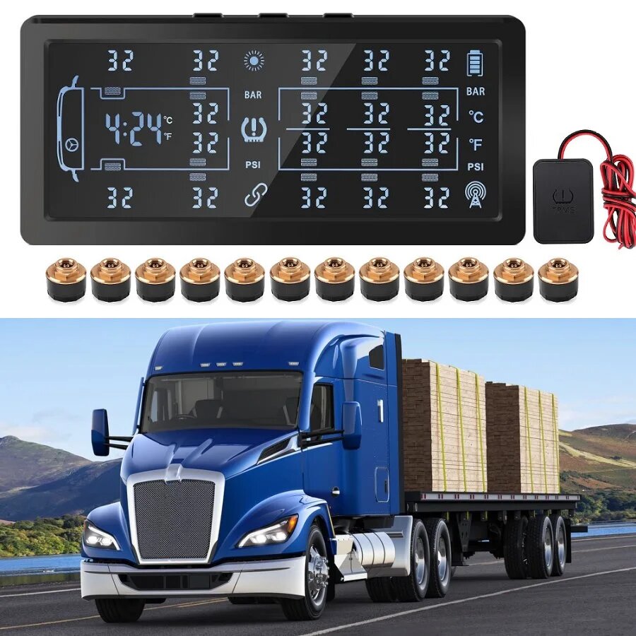 Система контроля давления в шинах TPMS Мониторинг давления в шинах для автомобилей и грузовиков Обновление системы сигнализации температуры с 12 внешними датчиками