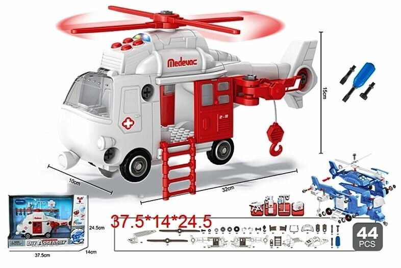 DIY Конструктор Вертолет Medevac со светом и звуком YW9090B с 3 лет