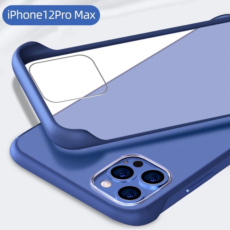 Ультра-тонкий краеобъемный полный защитный чехол для iPhone 12 Pro Max, прозрачно-голубой