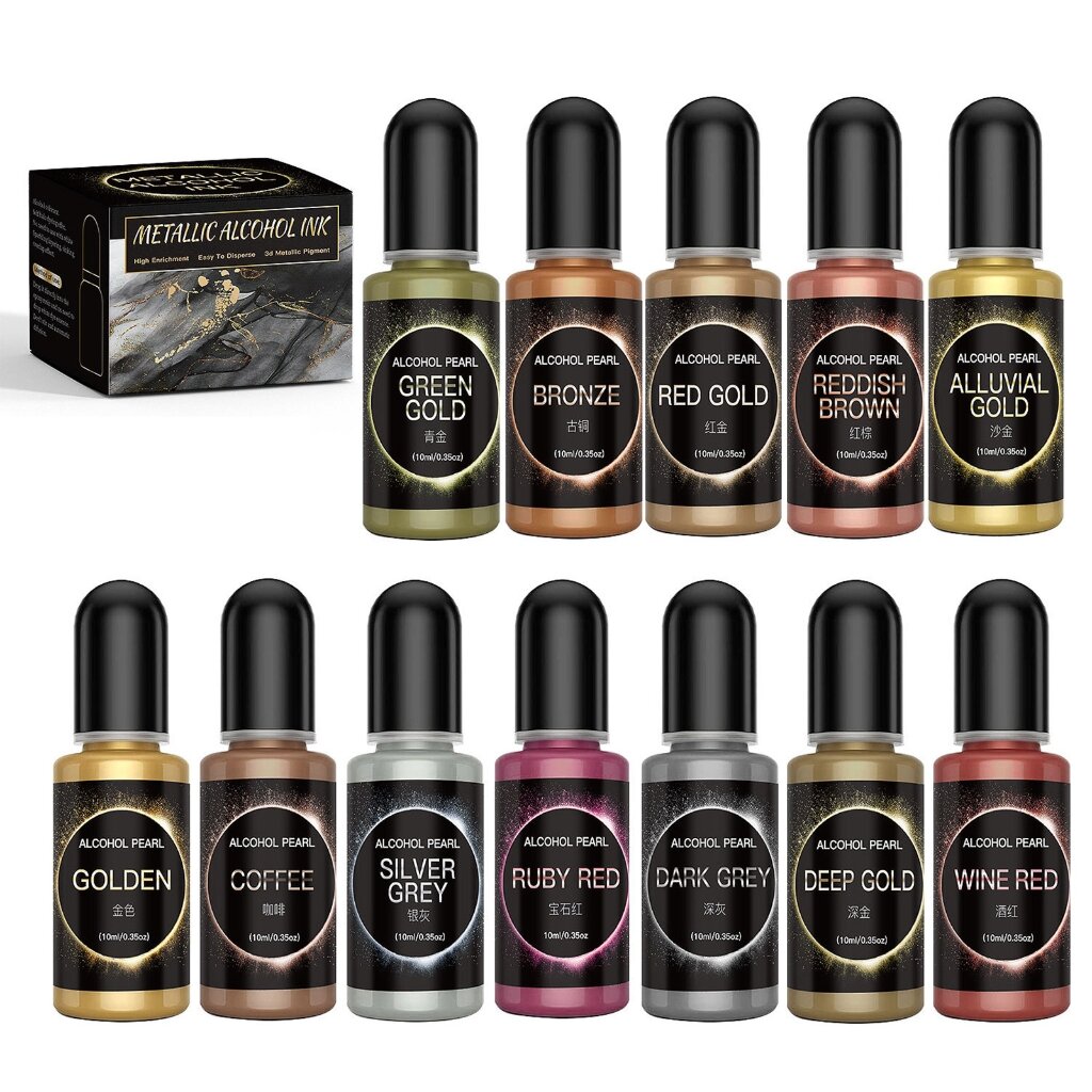 Пигмент Цвета смолы Жидкий 12-Цветная Краска Из Эпоксидной Смолы Металлические Чернила на Спиртовой основе Краска из Эпоксидной Смолы для Покраски Формы Из смолы