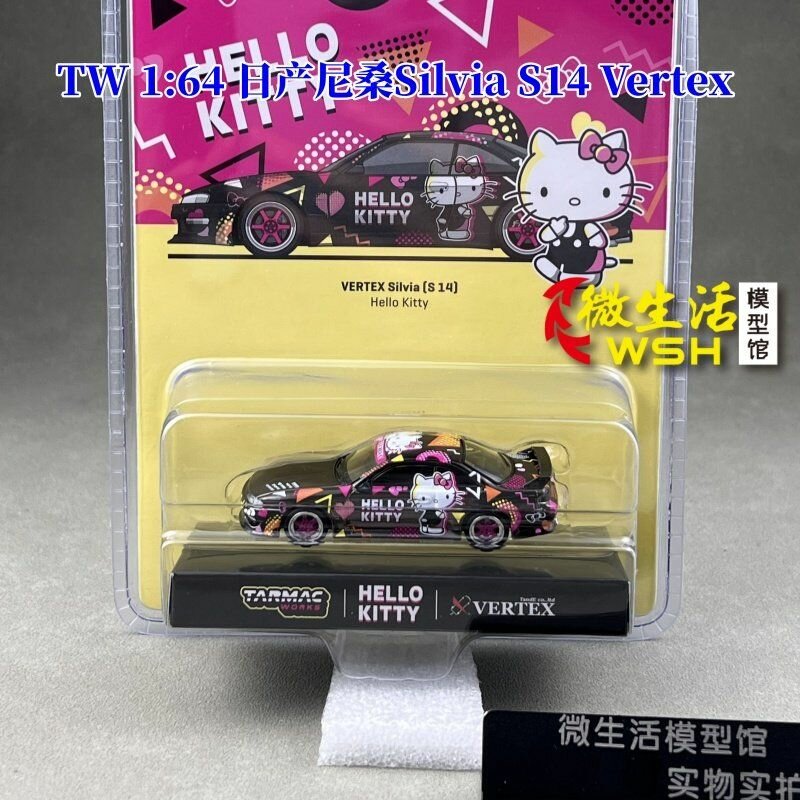 Машинка Tarmac Works TW 1:64 Vertex Nissan Silvia (S14) Sanrio Hello Kitty T64G-018-HK Die-cast Alloy Car Model Collection Toy Gift