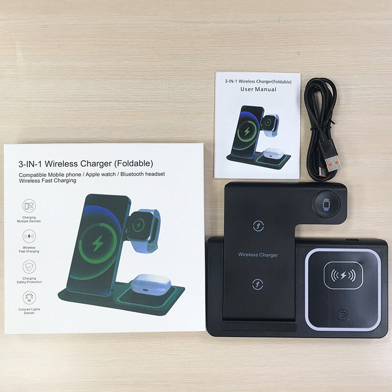 Магнитная беспроводная зарядка для телефона, беспроводная быстрая зарядка, 4-в-1 беспроводное зарядное устройство, корпоративный подарок для клиентов